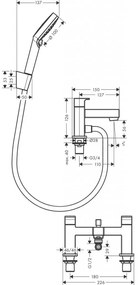 Hansgrohe Vernis Shape - 2-otvorová baterie na okraj vany s přepínacím ventilem a ruční sprchou Vernis Blend Vario, černá matná 71462670