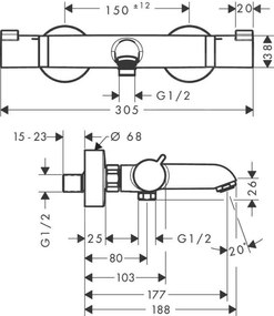 Hansgrohe Ecostat Comfort, termostatická vanová baterie, chromová, 13114000
