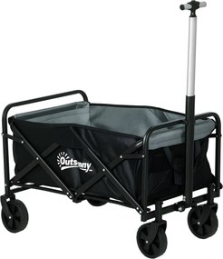 Skládací zahradní vozík Outsunny s 4 nastavitelými koly a nastavitelnou délkou a úhlem rukojeti, kapacita 70 l, nosnost 80 kg pro nakupování a kempová