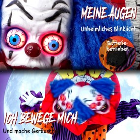 HOMCOM 167 cm životní velikost animovaná halloween klaun dekorace s aktivací zvukem a dotykem