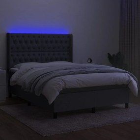 Box spring postel s matrací a LED tmavě šedá 140x190 cm textil 3138550