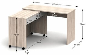 Rozkládací PC stůl se šuplíky, dub sonoma / bílá, Versal NEW