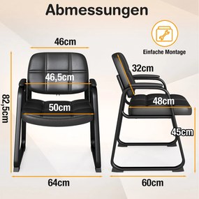 Costway Sada 2 židlí pro hosty, ergonomická recepční židle s kovovým rámem