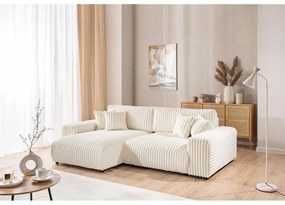 Krémová manšestrová rozkládací/s úložným prostorem rohová pohovka (levý roh) Sarina – Ropez