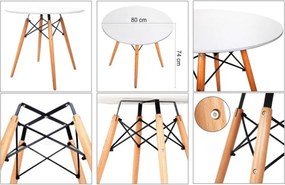 Jídelní stůl, bílá/buk, průměr 80 cm, GAMIN 2 NEW 80