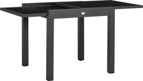Rozkládací zahradní stůl Outsunny z hliníku s tvrzeným sklem pro 4-6 osob, nosnost 50 kg, rozměry 80-160x80x75 cm černý | Aosom