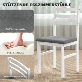 HOMCOM 3dílná jídelní sada se 2 židlemi, kuchyňský stůl pro kompaktní prostory, čalouněné židle, úspora místa, MDF, bílá