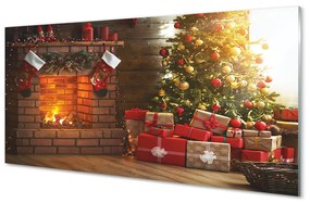 akrylový obraz Krb Vánoční dárky 120x60 cm