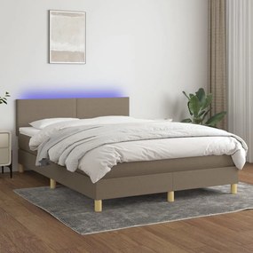 Box spring postel s matrací a LED taupe 140x200 cm textil