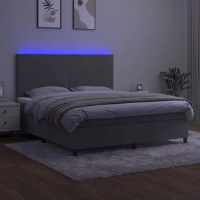 Box spring postel s matrací a LED světle šedá 160x200 cm samet 3136011