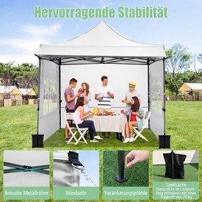 Costway Pavilon Výsuvný zahradní altán s 3 bočními stěnami a 3 úrovní nastavení