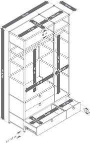 Tchibo - Kovová šatní skříň »Cn3« se 2 šatními tyčemi a 4 zásuvkami - barva: bílá