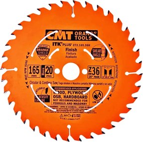 CMT ITK Ultra tenký kotouč pro AKU pily - D165x1,7 d20(+15,87) Z36 HM příčný řez