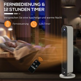 HOMCOM Elektrické topení, 3 režimy, 12hodinový časovač, LED displej, oscilační funkce