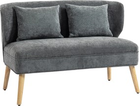 HOMCOM 2místná kompaktní křídlová pohovka s 2 polštáři, 117 cm silně polstrovaná dvousedací pohovka, moderní čalouněná sedačka na dřevěných nožkách —