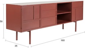 Červený kovový TV stolek 160x58x36 cm Davis – White Label