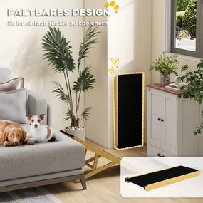 Skládací rampa pro psy PawHut, výškově nastavitelná, protiskluzová pomůcka pro vstup malých a středních psů do 15 kg, 83,5 x 35 x 47,5 cm, přirozená