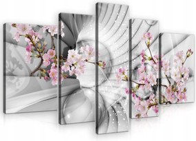 Modulární obraz 170x100 Sakura Růžová Šedá Bílá Abstrakce Polyptych