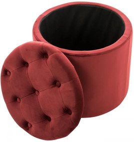 Taburetka s úložným prostorem Pantin - samet, v42 x Ø45 cm - Červená