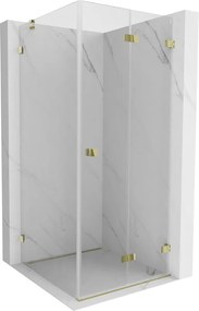 Mexen Lunar-F, sklápěcí sprchový kout pravý 80 x 80 cm, 8mm čiré sklo, zlatý profil, 836-080-080-50-00-P