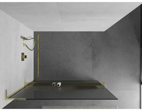 Mexen Kioto+ L, sprchová zástěna Walk-In s poličkou a věšákem 90 x 200 cm, 8mm sklo s žebrovým vzorem, zlatý lesklý profil, 800-090-123-50-09