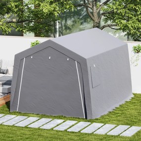 Outsunny Přístřešek na vybavení se šikmou střechou vodotěsný Stan na vybavení s dveřmi, okna 300x447x255 cm, světle šedý
