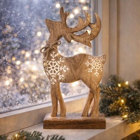 4Home Dekorace z mangového dřeva Snowflake Deer, 33 cm