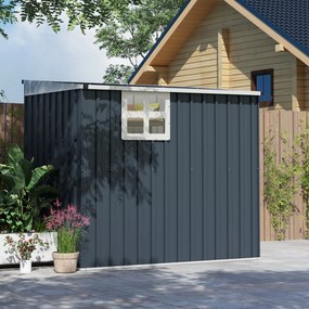 Metalový zahradní přístřešek Outsunny 2.6m² 128x193x181cm s pultovou střechou, oknem a zámkem, odolný proti počasí pro zahradní a venkovní použití Tm…
