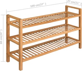 vidaXL Botník se 3 policemi 100 x 27 x 60 cm masivní dubové dřevo [244209]