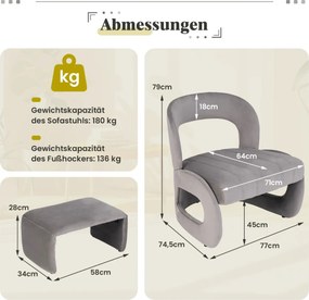 Costway Křeslo s taburetem nadměrné relaxační křeslo s otevřeným opěradlem