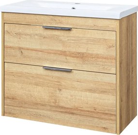 Mereo Mereo, Vigo, koupelnová skříňka s keramickým umyvadlem 81 cm, bílá, dub, CN322