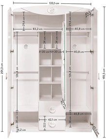 Třídvéřová šatní skříň s prosklením Chloe - bílá