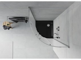Mexen Rio, čtvrtkruhový sprchový kout s posuvnými dveřmi 90 x 90 cm, 5mm sklo námraza, chromový profil + černá sprchová vanička, 863-090-090-01-30-4170