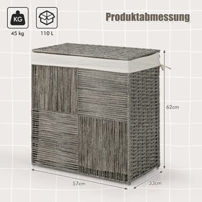 Costway 10 L koš na prádlo s víkem, sběrný koš na prádlo s 2 přihrádkami