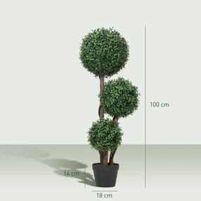 HOMCOM buxusový topiary 100 cm – velký strom se třemi koulemi, umělá rostlina s pravým dřevěným kmínkem v květináči, realistická dekorace do domu i v…