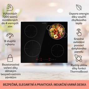 Klarstein Virtuoso EcoAdapt, indukční varná deska, 7200 W, 4 zóny, sklo, černá
