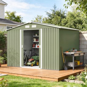 Outsunny kůlna na nářadí kovová kůlna s podezdívkou světle zelená 277 x 195 x 192 cm | Aosom