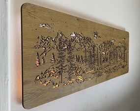 Li-Go "Chata v horách" světelný obraz 230V 120x40cm provedení povrchu: dub světlý