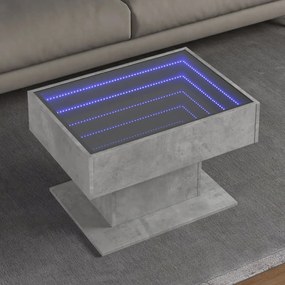 Konferenční stolek s LED betonově šedý 70 x 50 x 45 cm kompozit