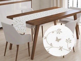 Biante Bavlněný běhoun na stůl Sandra SA-047 Drobné béžové květiny a motýlci na bílém 20x120 cm