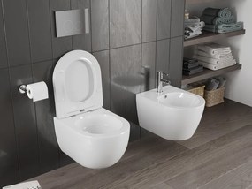 Mexen Carmen, závěsná WC mísa 490x365x340 mm, Rimless Tornádo + WC sedátko z duroplastu, bílá lesklá, 30880400T