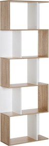 HOMCOM 5-patrová knihovna Dřevěný regál S-tvarovaný Moderní design pro obývací pokoj a kancelář 60x24x184,5 cm Bílá a dřevo | Aosom