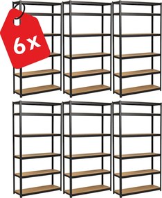 Regál 240x90x60 cm lakovaný 6-policový, nosnost 1050 kg - černý - 6ks