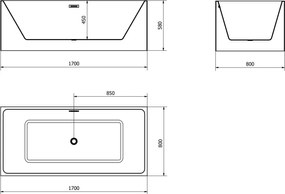 Mexen Nita, volně stojící vana 170 x 80 cm, bílá-černá, broušený grafit přepad, 52091708075-95