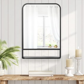 HOMCOM Nástěnné zrcadlo s policí 70x50cm moderní elegantní obdélníkové černé do obývacího pokoje a předsíně | Aosom.de