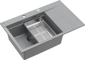 Šedý kuchyňský granitový dřez QUADRON Josh 111 s příslušenstvím bez baterie