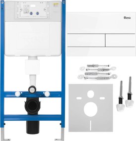 Rea Rea, Podomítkový WC systém K011A-Q + bílé skleněné tlačítko typ T, KPL-E0052