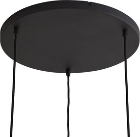 Japandi závěsná lampa černá s bílými lněnými stínidly, 3 světla - Rieu