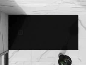 Mexen Stone+, obdélníková vanička z minerálního kompozitu 180 x 70 cm, černá, černá krytka, 44707018-B