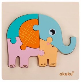 Akuku Dřevěné edukační vkládací puzzle Slon